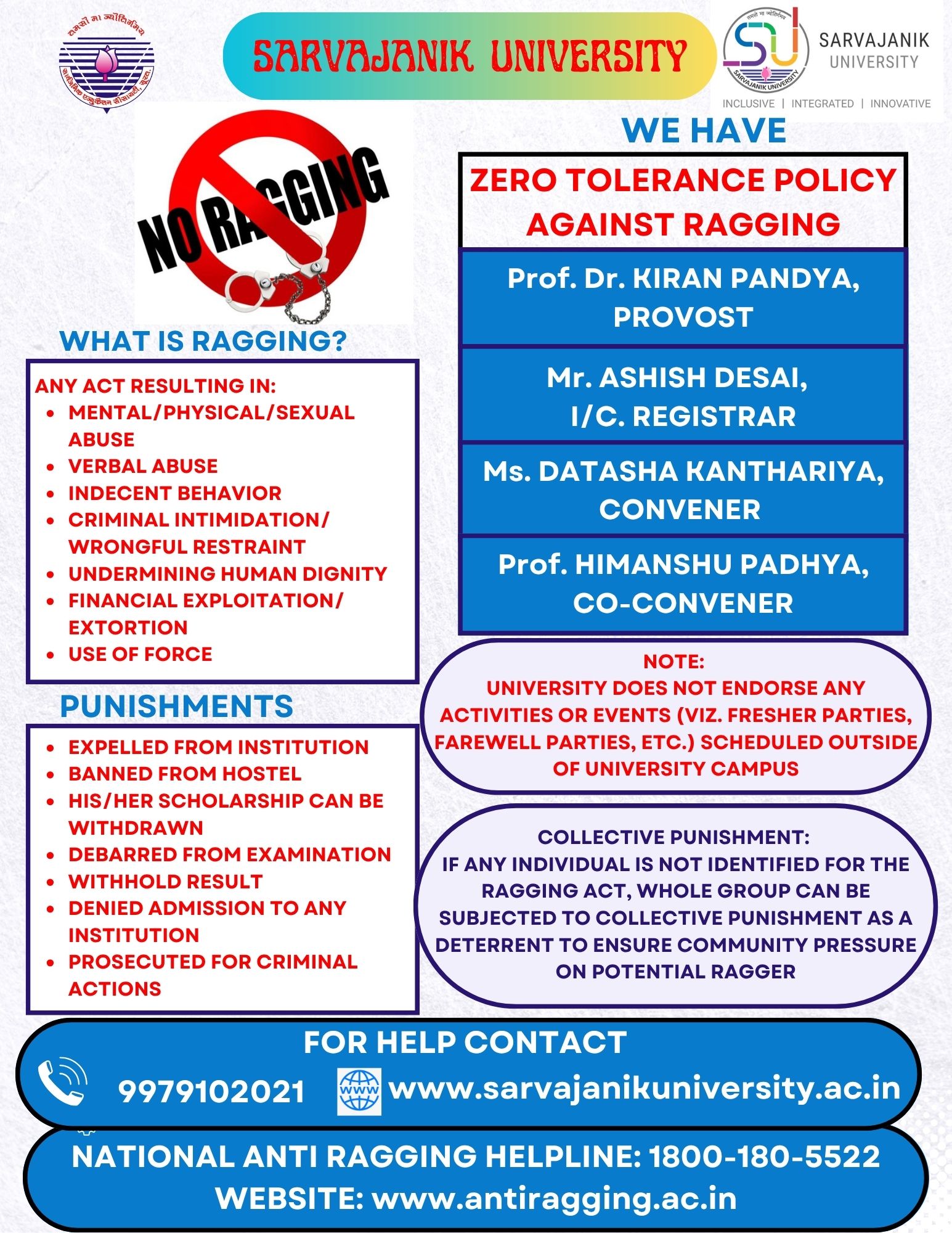 Anti Ragging Information | Sarvajanik University